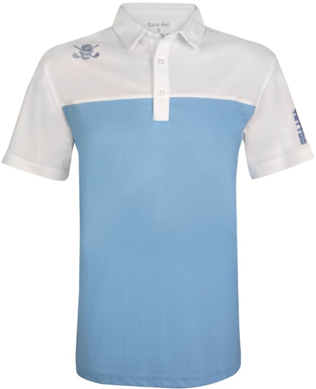 Men's Blue/White 2-Tone Cool-Stretch Golf Shirt by Tattoo Golf
