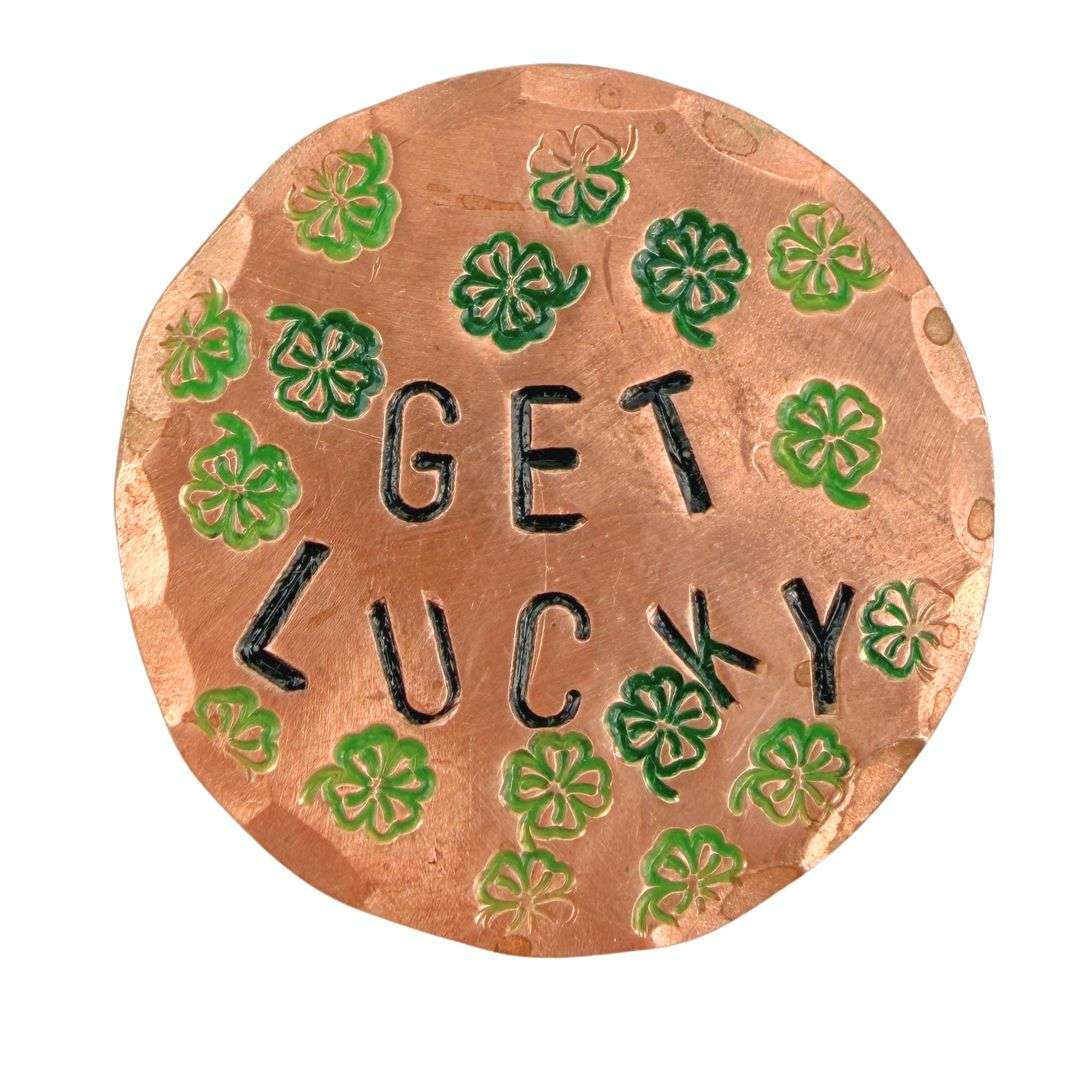 Hand Stamped Copper Get Lucky Ball Marker by Sunfish