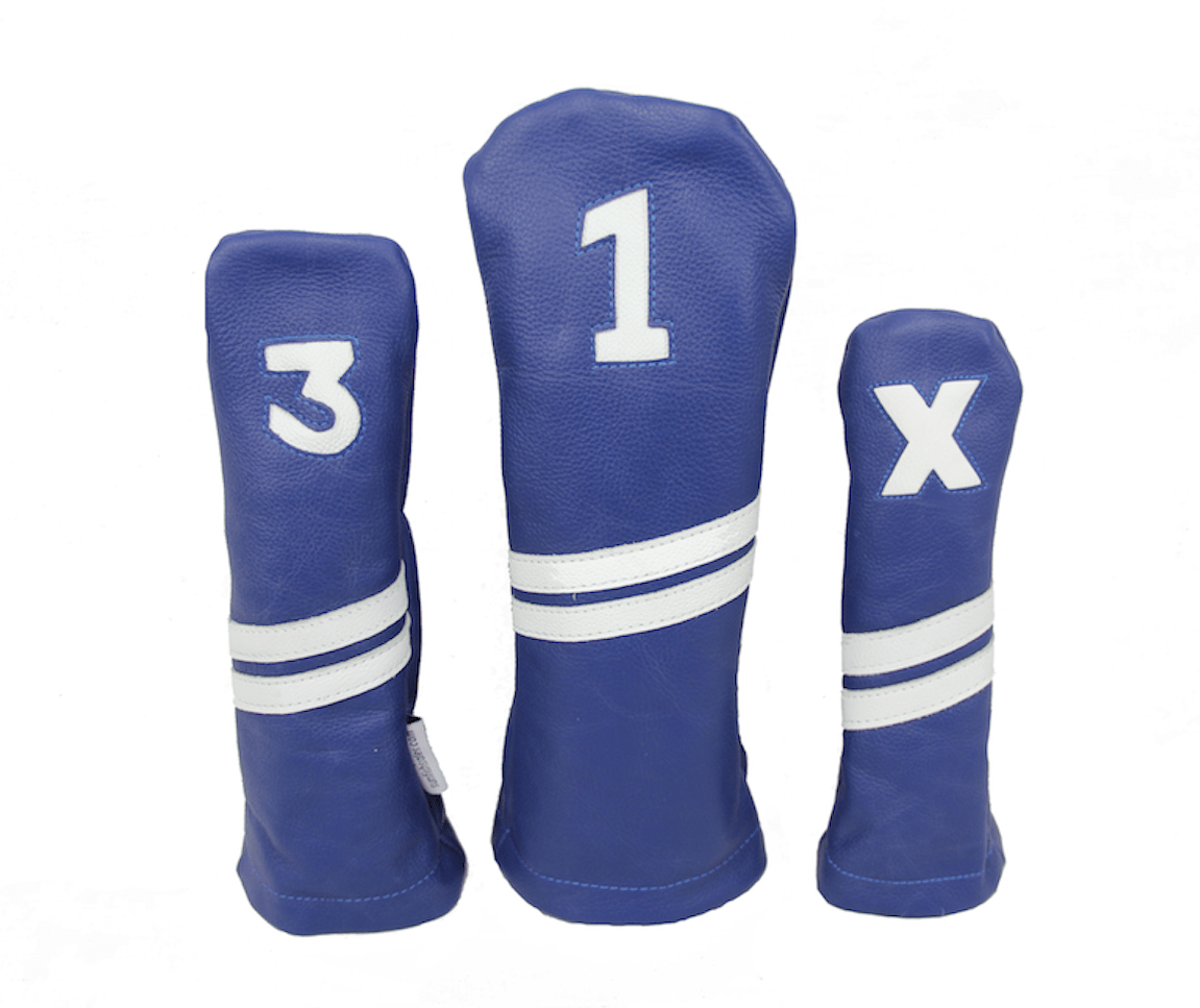 Blue & White Set of 3 Leather Headcovers by Sunfish