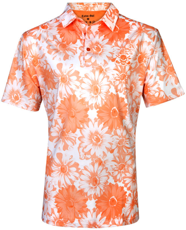 Men's Orange/White Aloha Cool-Stretch Golf Shirt by Tattoo Golf