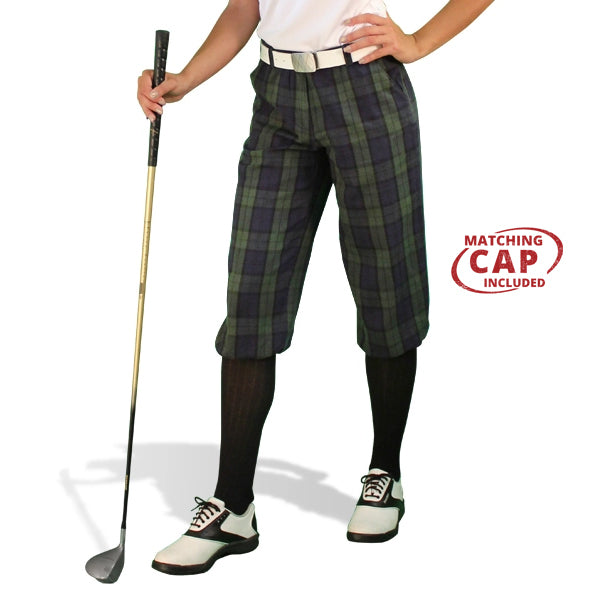 Ladies Black Watch 'Par 5' Plaid Golf Knickers & Cap by Golf Knicker